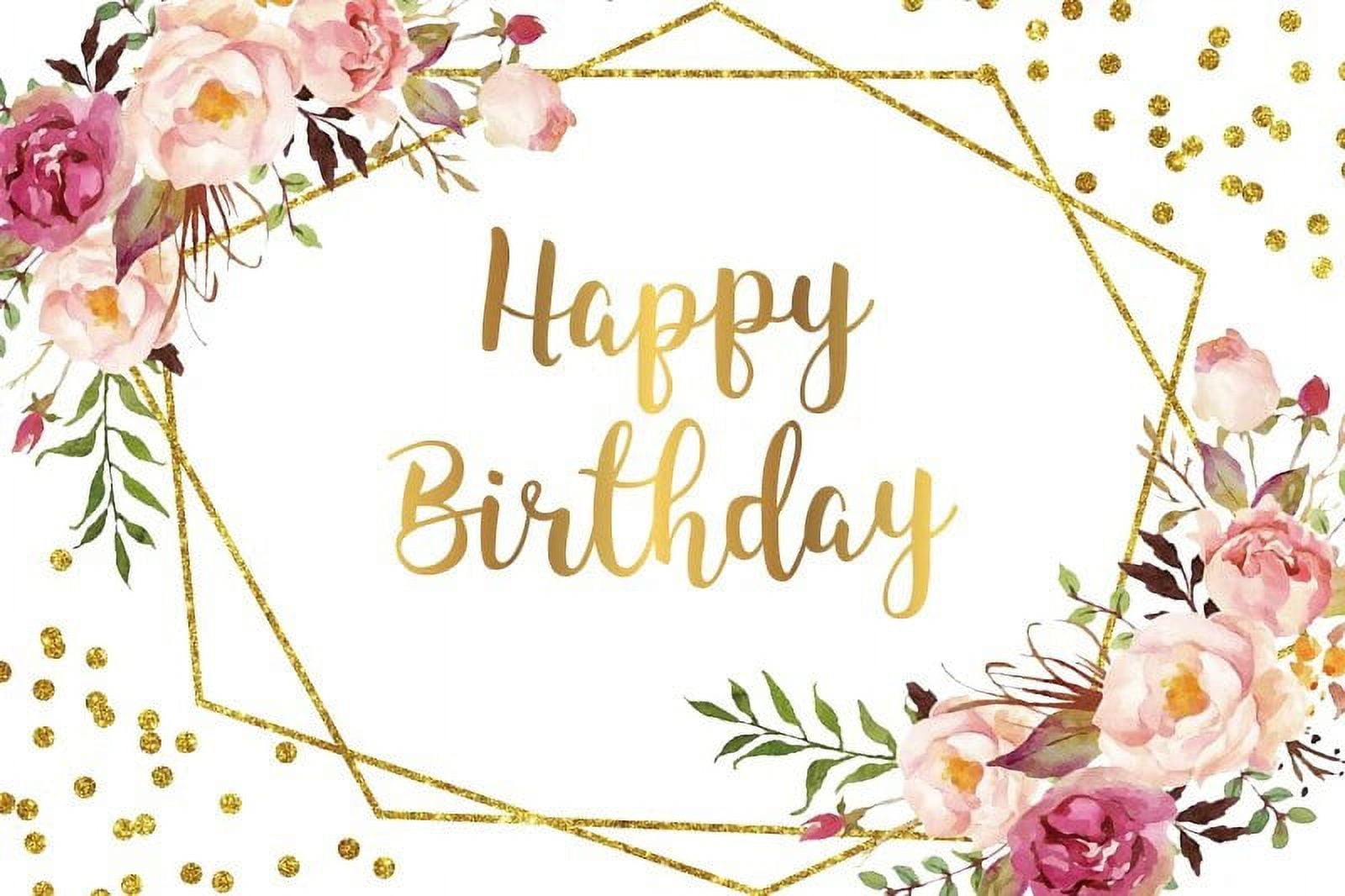 Rustic Pink Floral Birthday Backdrop Watercolor Flower Gold Dots Women ...