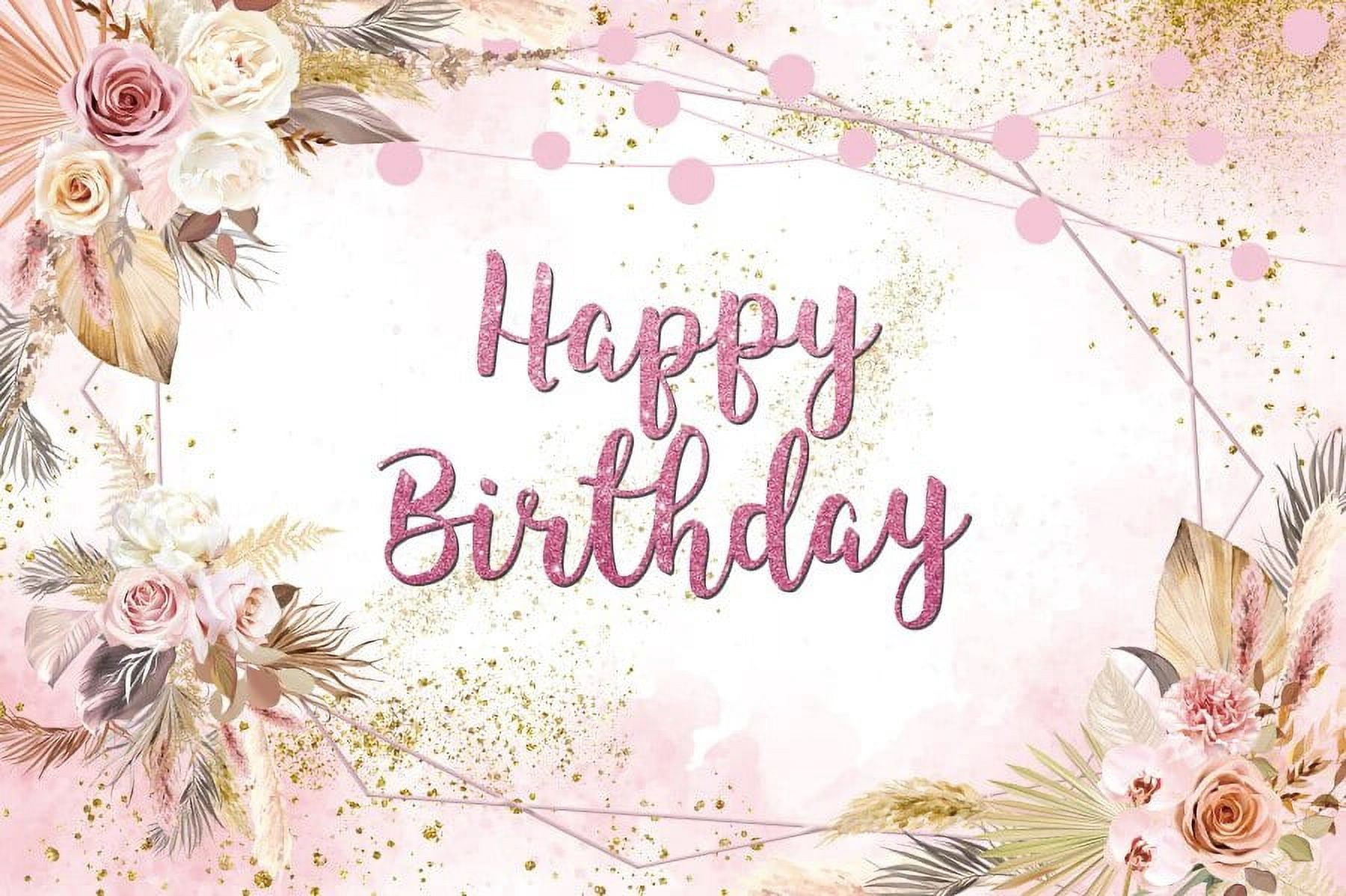 Rustic Pink Floral Birthday Backdrop Watercolor Flower Gold Dots Women ...