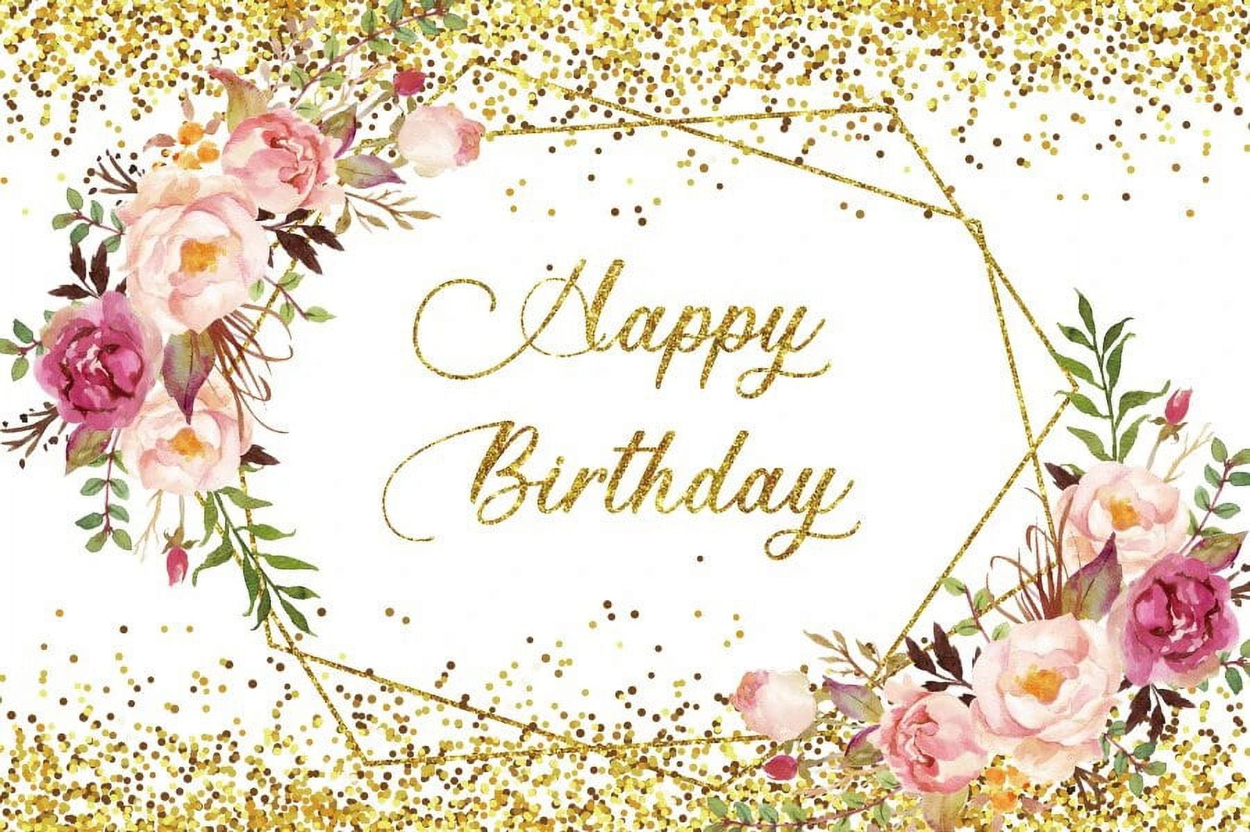 Rustic Pink Floral Birthday Backdrop Watercolor Flower Gold Dots Women ...