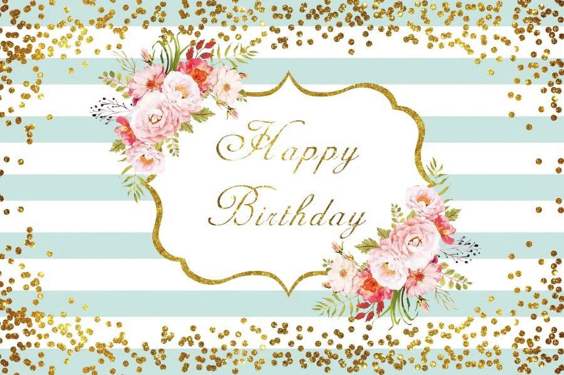 Rustic Pink Floral Birthday Backdrop Watercolor Flower Gold Dots Women ...