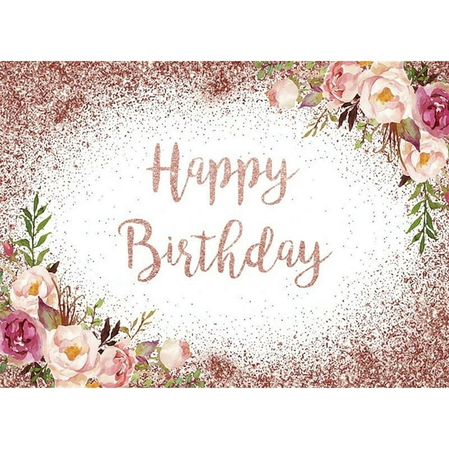 Rustic Pink Floral Birthday Backdrop Watercolor Flower Gold Dots Women ...