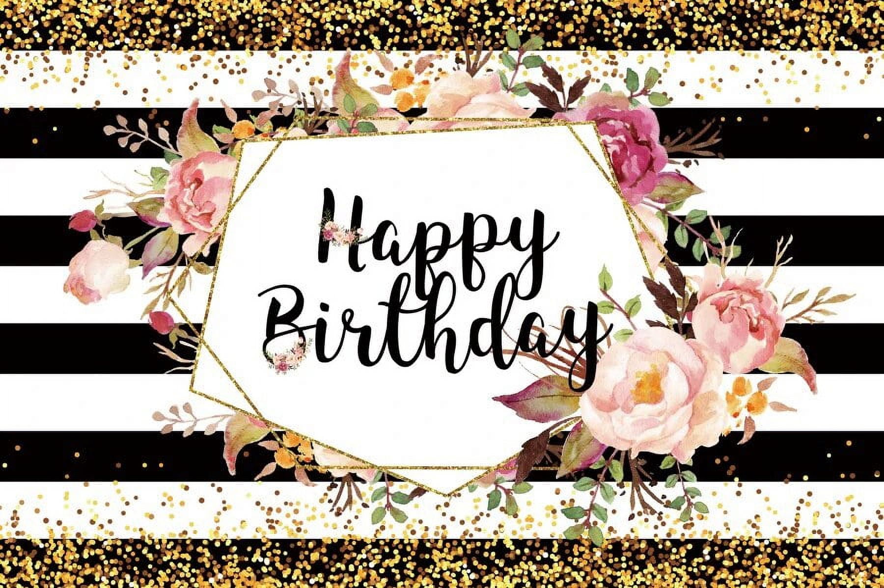 Rustic Pink Floral Birthday Backdrop Watercolor Flower Gold Dots Women ...