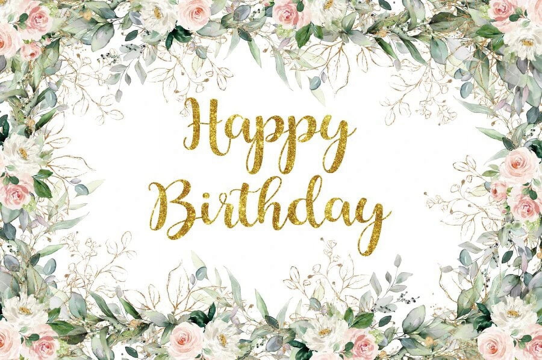 Rustic Pink Floral Birthday Backdrop Watercolor Flower Gold Dots Women ...