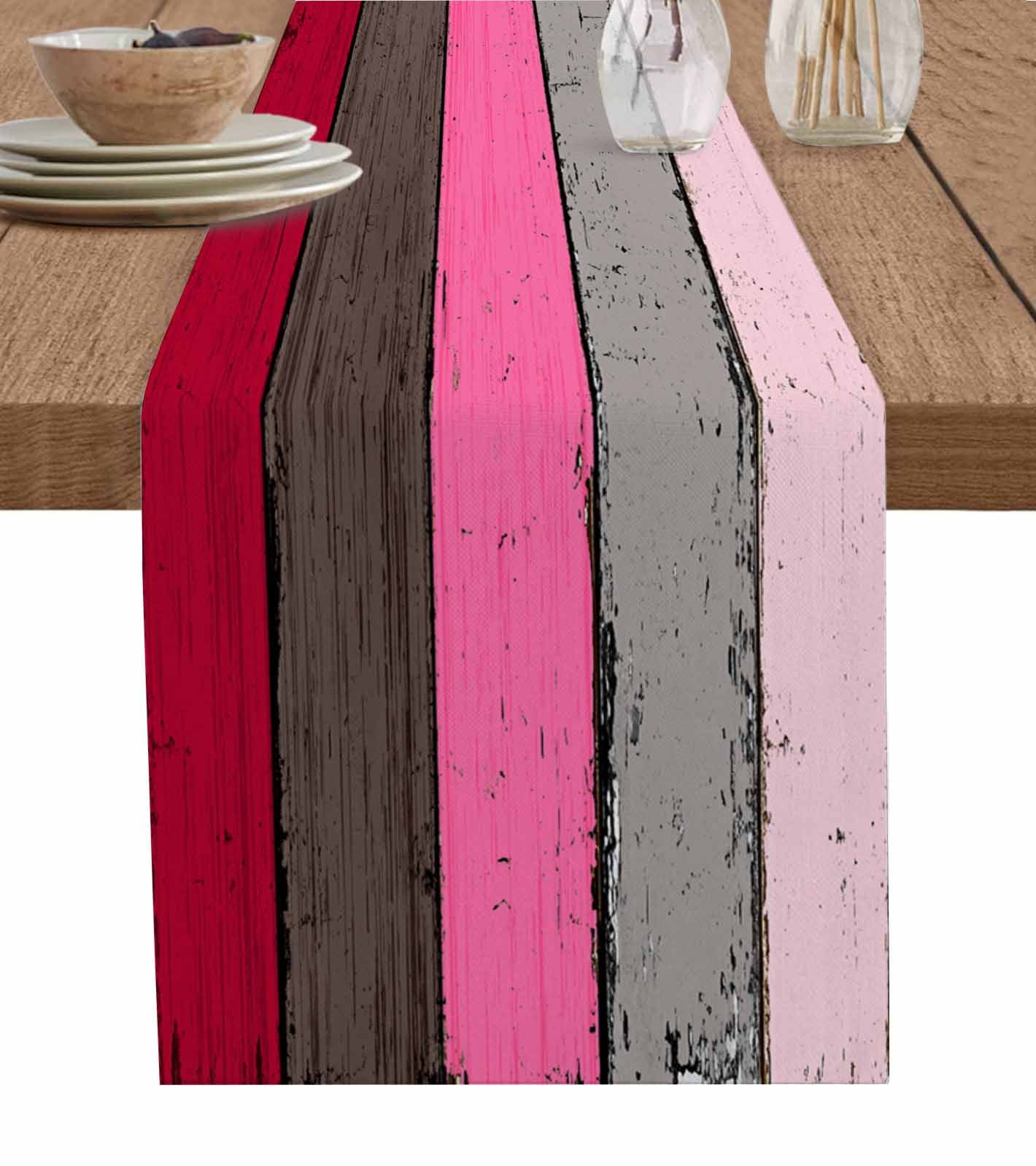 Rustic Pink Wood Table Runners 90 Inches Long, Cotton Linen Fabric ...