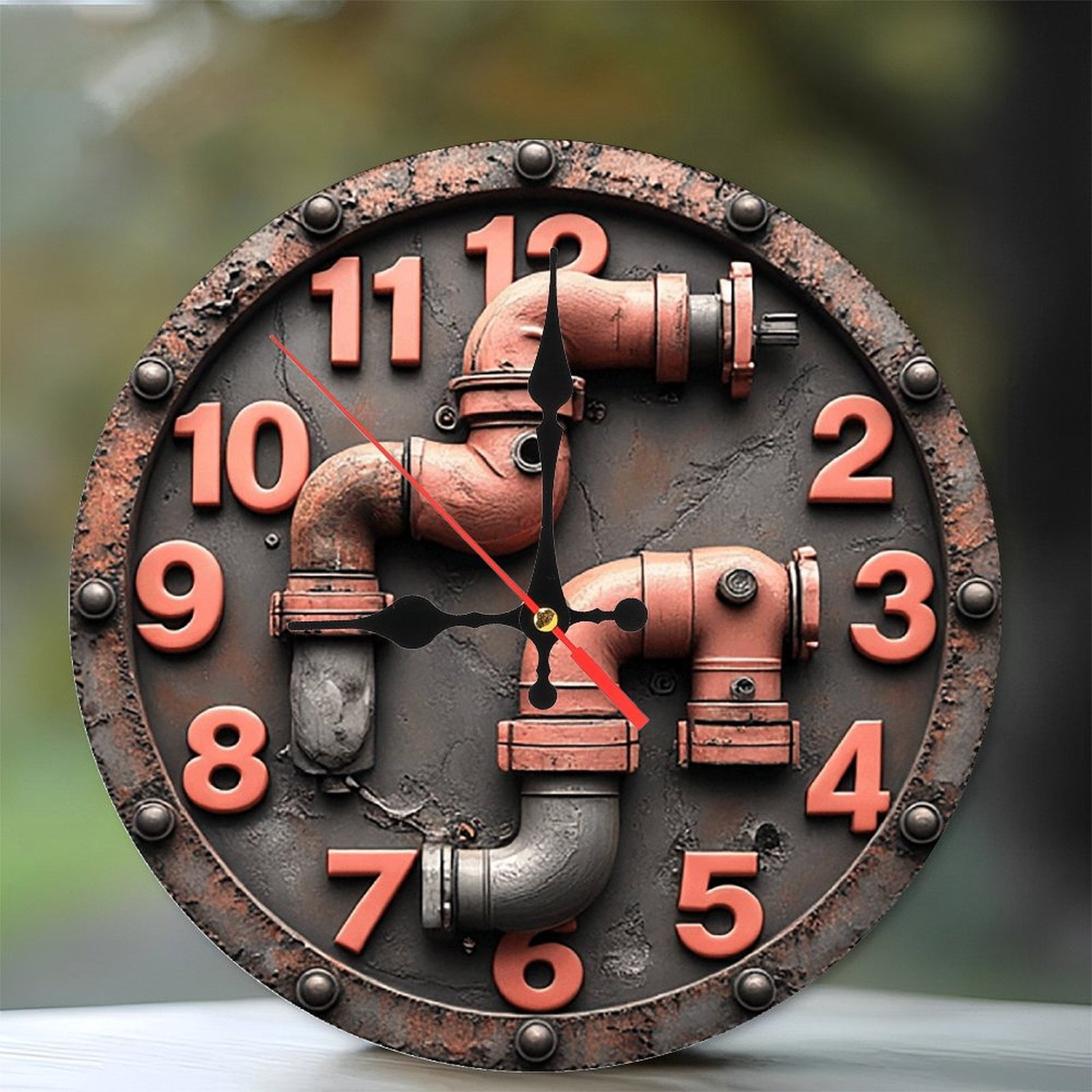 Rustic Pipe Clock Wall Decor Vintage Industrial Style 10-Inch Silent ...