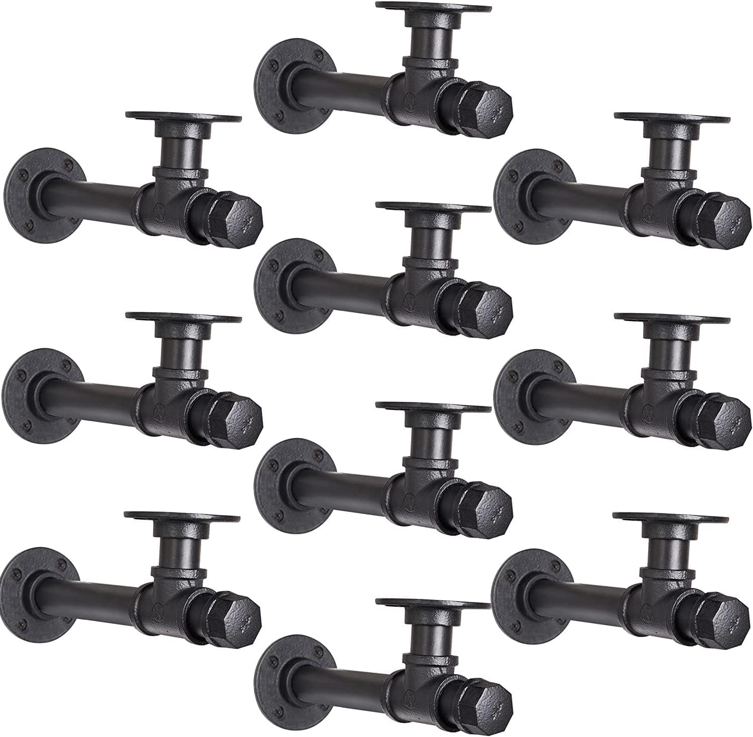 Rustic Pipe Shelf Brackets 10 Packs Industrial Iron DIY L Pipe Shelf ...