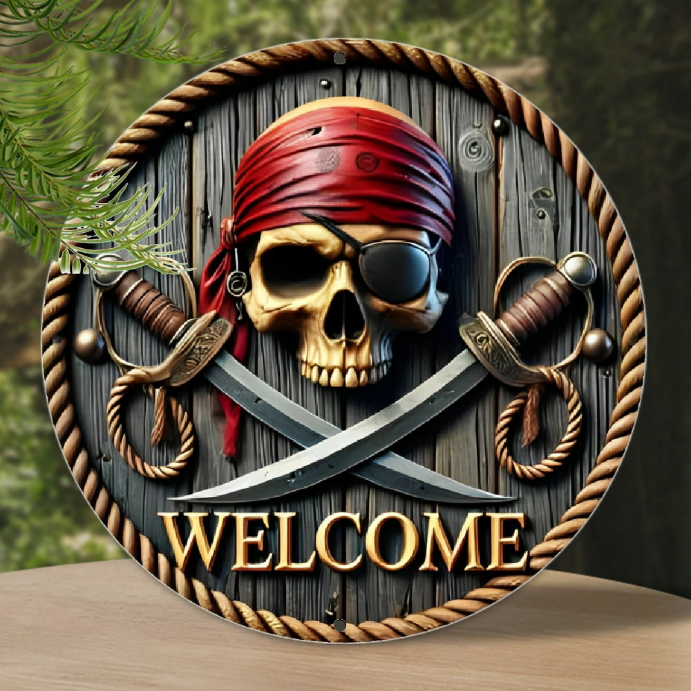 Rustic Pirate Skull Aluminum Sign, 7.8x7.8 inches, Decorative Wall ...