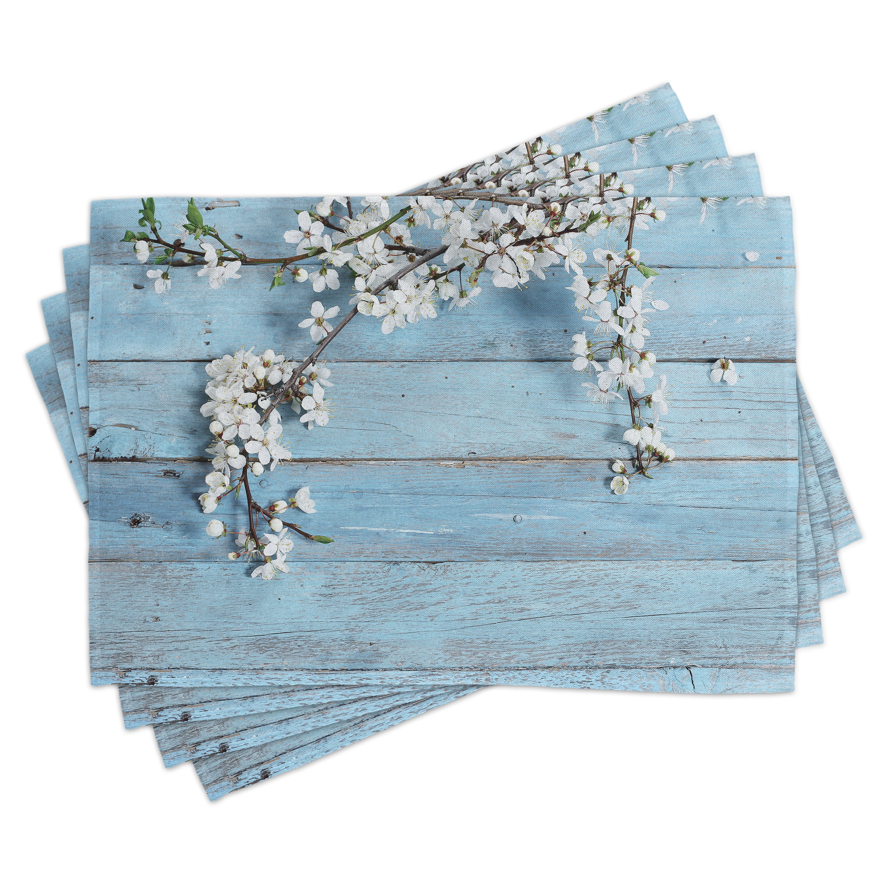 Rustic Place Mats Set of 8, Branch Blooming Warm Season Flowers on ...