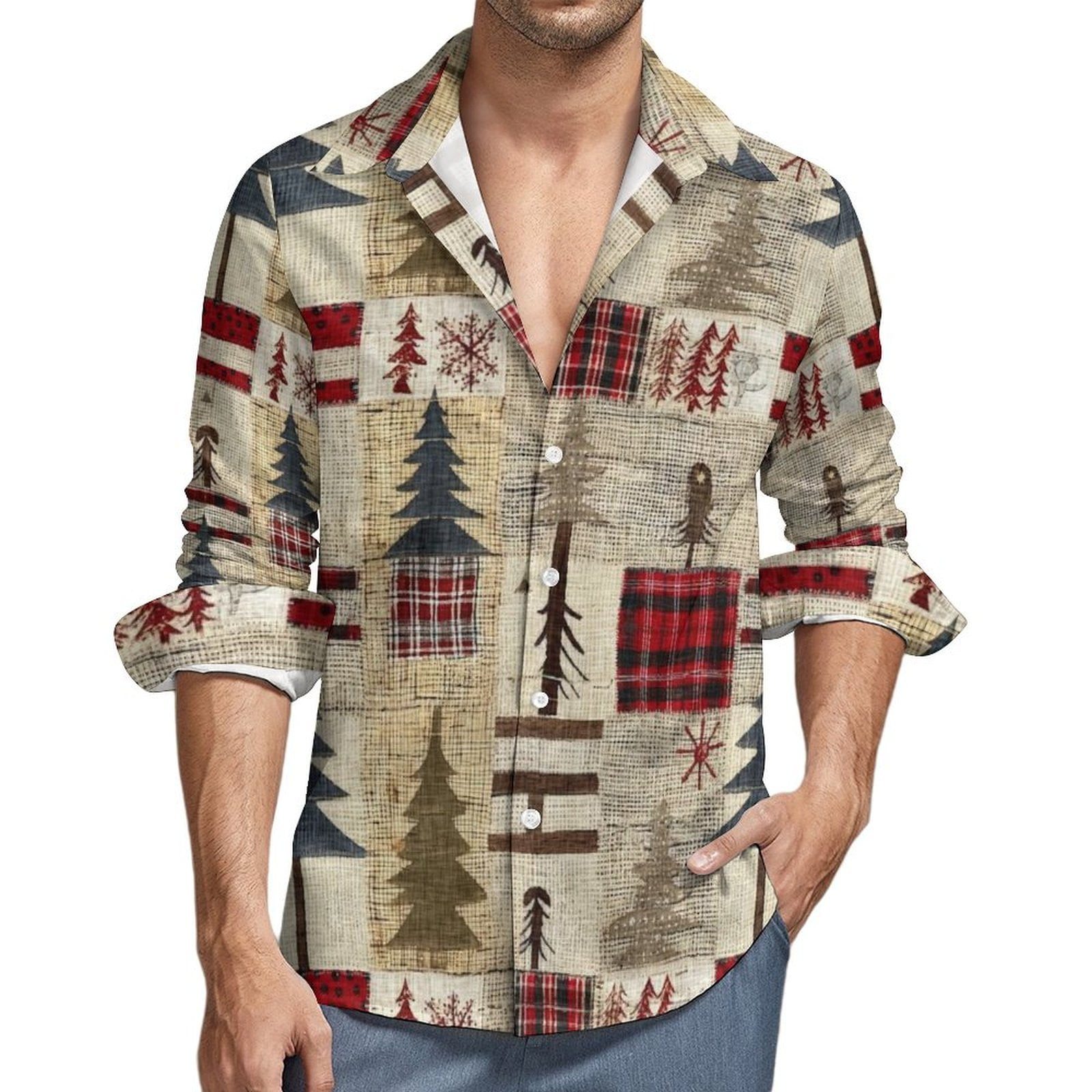 Rustic Plaid Forest Lodge Mens Long Sleeve Button Down Shirts, Casual ...