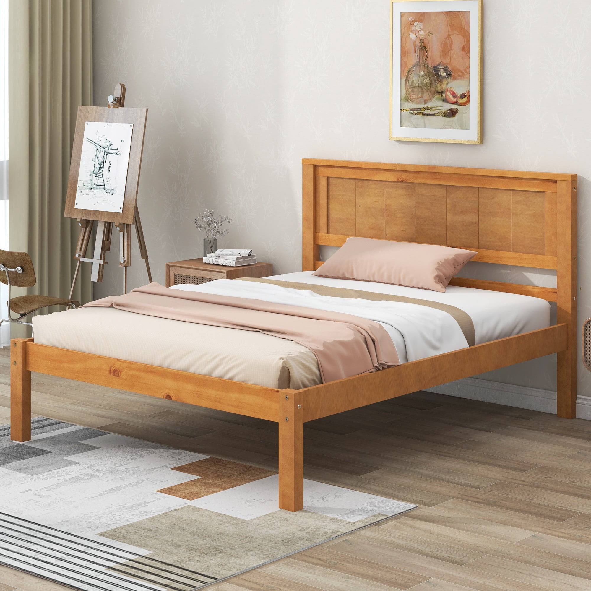 Rustic Platform Bed Frame with Headboard with Wood Slat Support, Twin ...