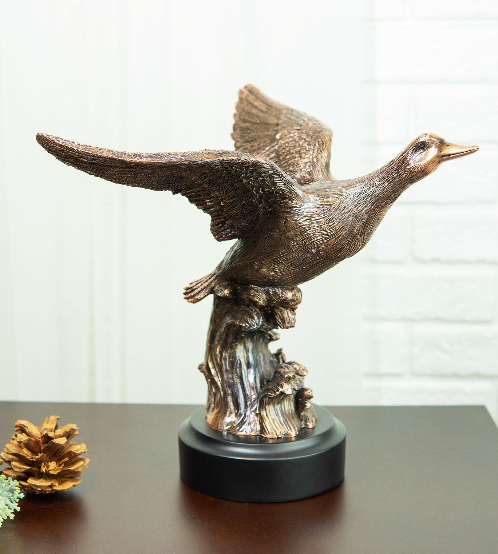 Rustic Pond Flying Mallard Duck Statue In Bronze Electroplated Resin ...