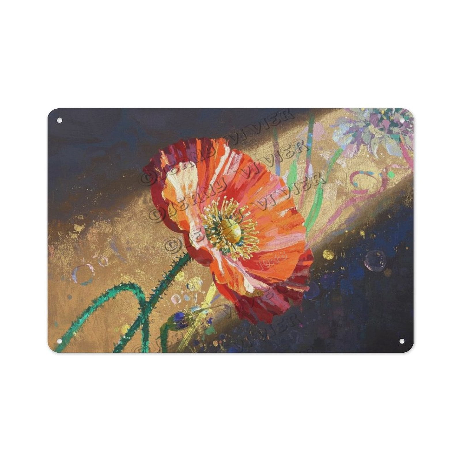 Rustic Poppy Flower Tin Sign – 8x12 Inch Metal Wall Décor for Living ...
