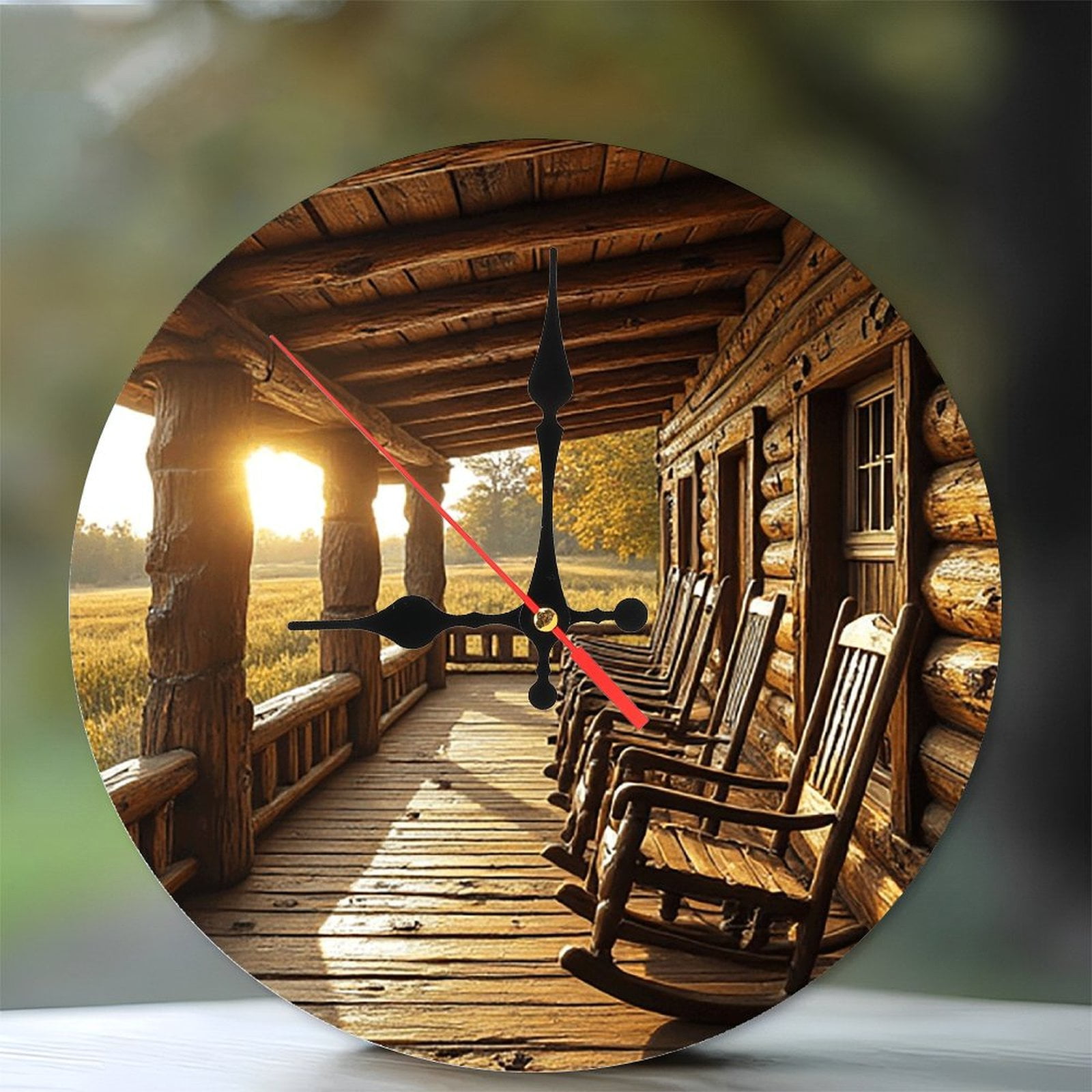 Rustic Porch Rocking Chairs Cabin Sunrise View 10-Inch Silent Wooden ...