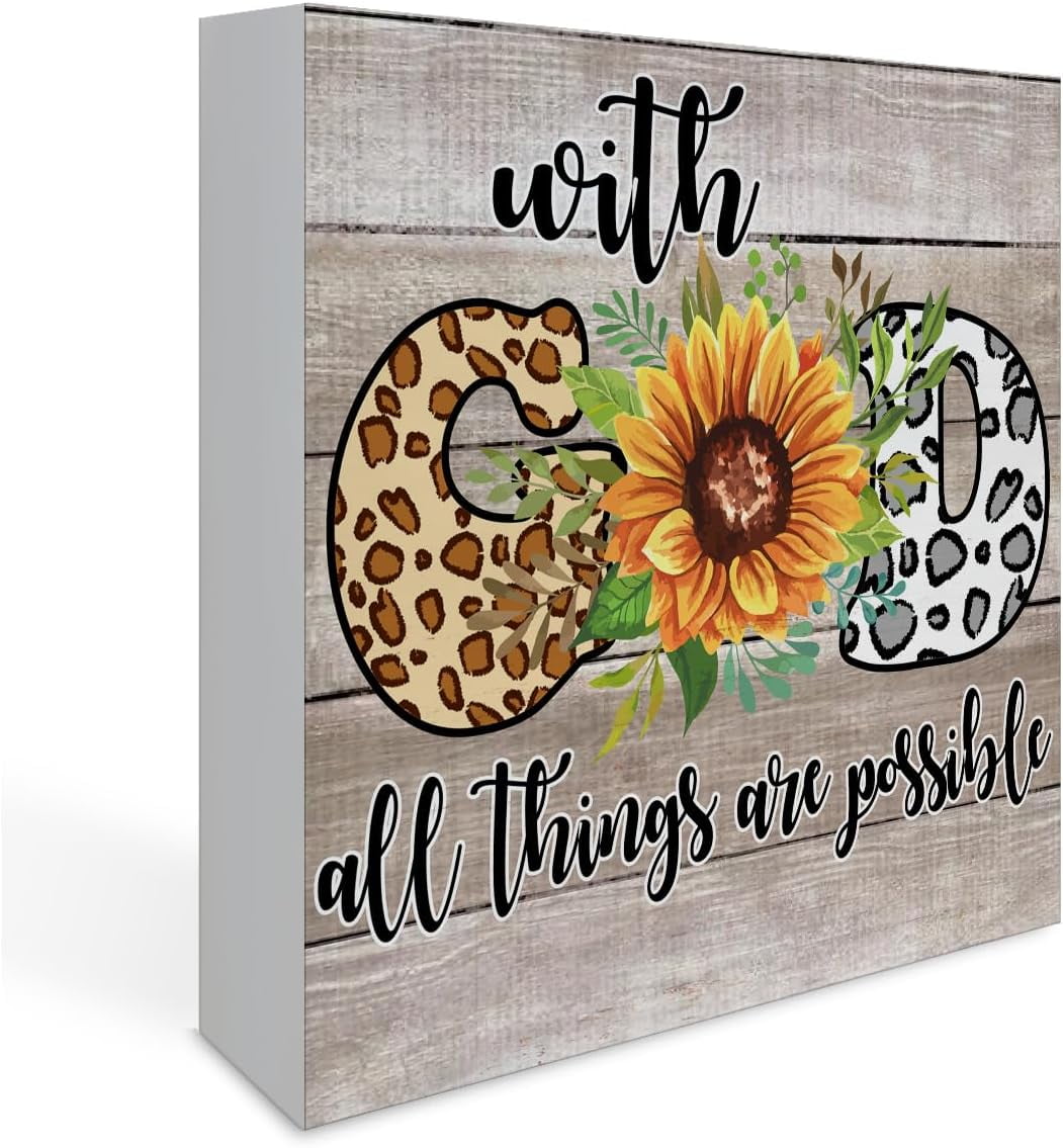 Rustic Positive Bible Verse Wood Box Sign, Farmhouse Matthew 19:26 ...
