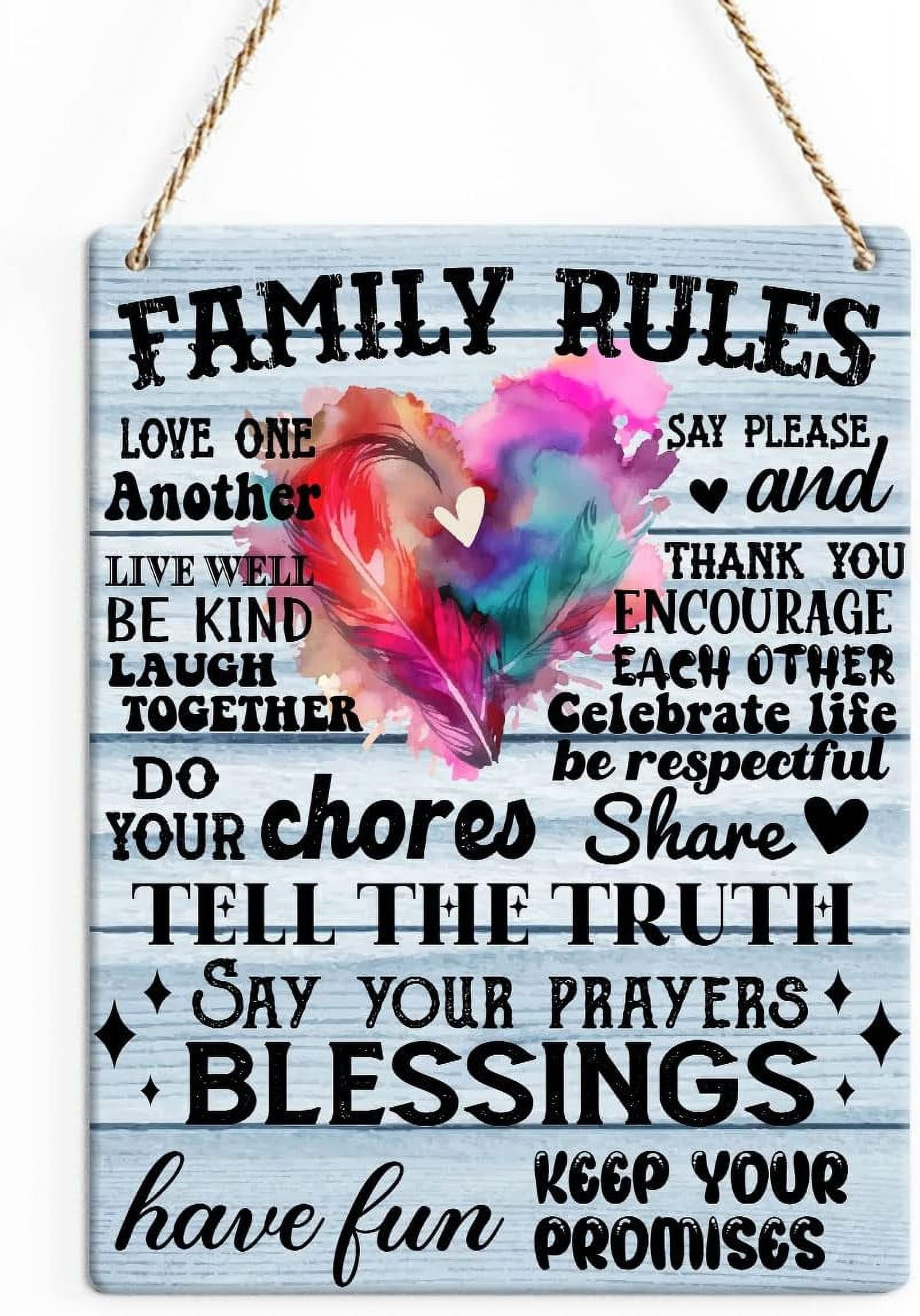 Rustic Positive Family Quote Wood Decor Sign, Family Rules Wood Sign 8 ...