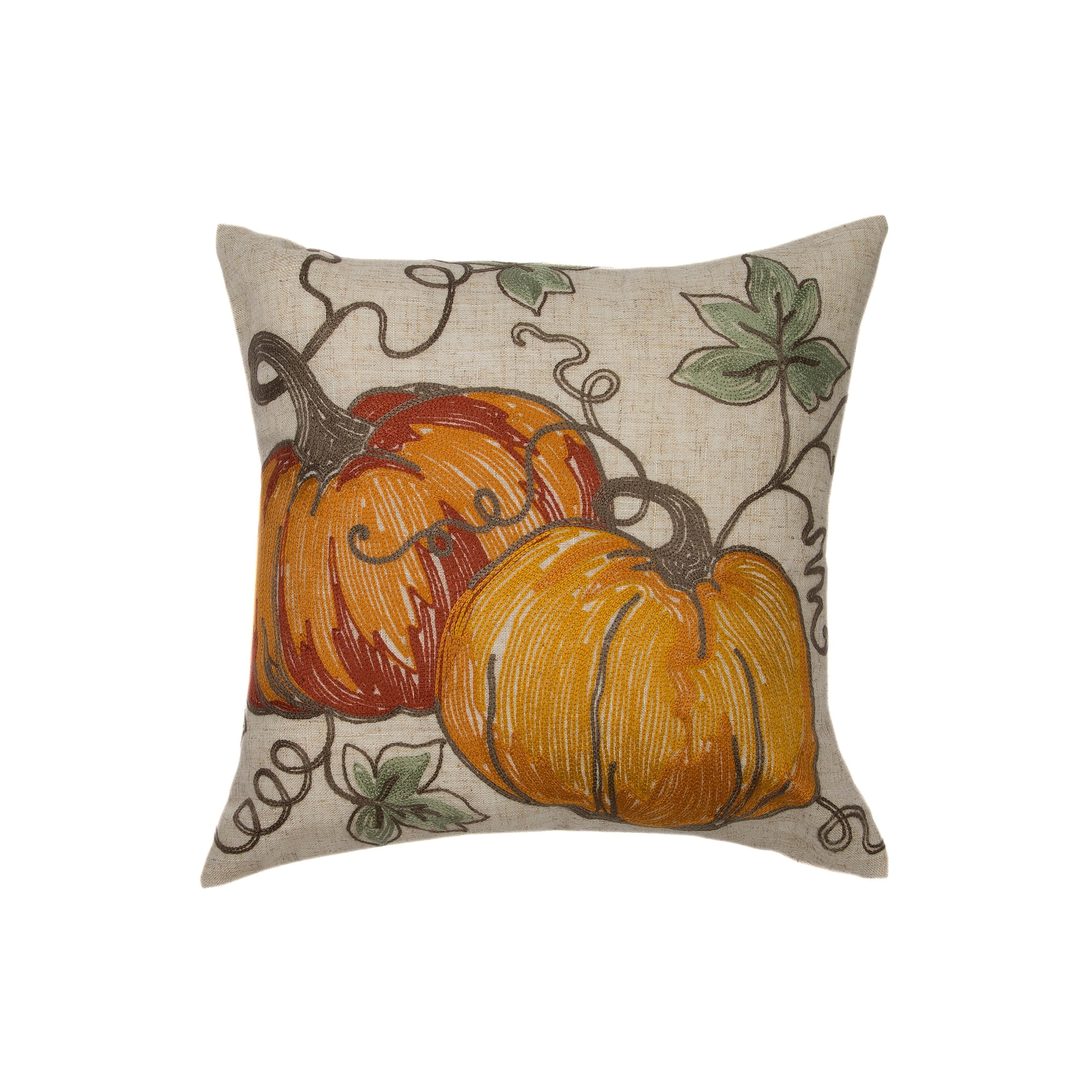 Rustic Pumpkin Crewel Embroidered Fall Pillow, 14 by 14-Inch 14"X14 ...