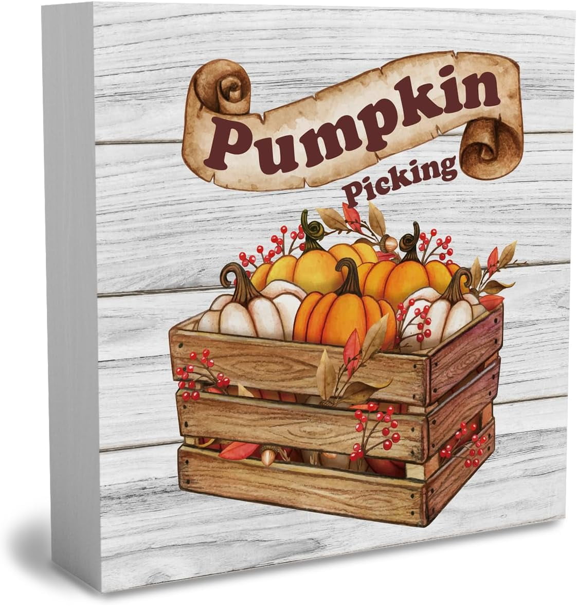Rustic Pumpkins Picking Wood Box Sign, Farmhouse Retro Fall Artwork ...