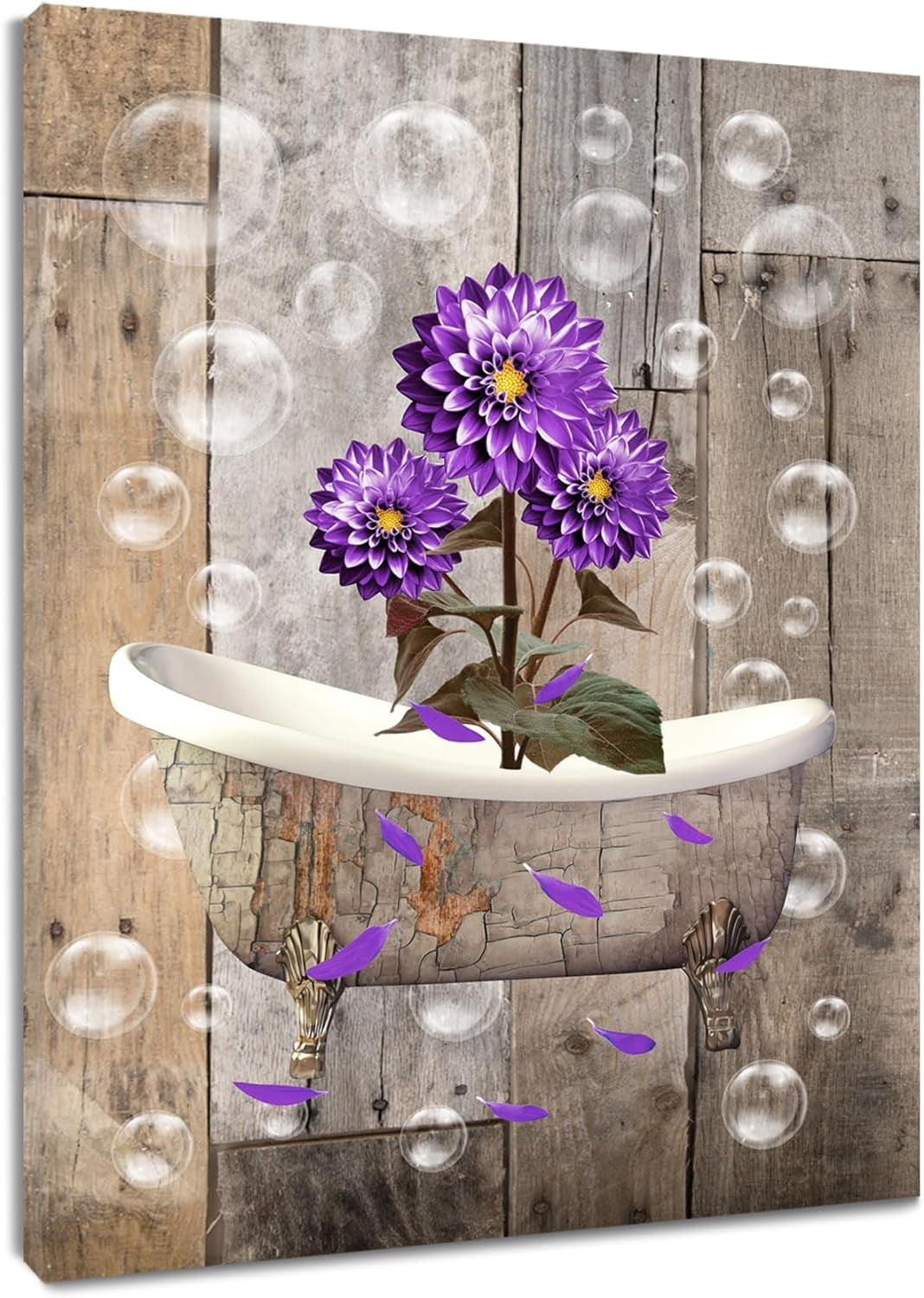 Rustic Purple Floral Wall Art for Bathroom Nature Plant Flower Canvas ...