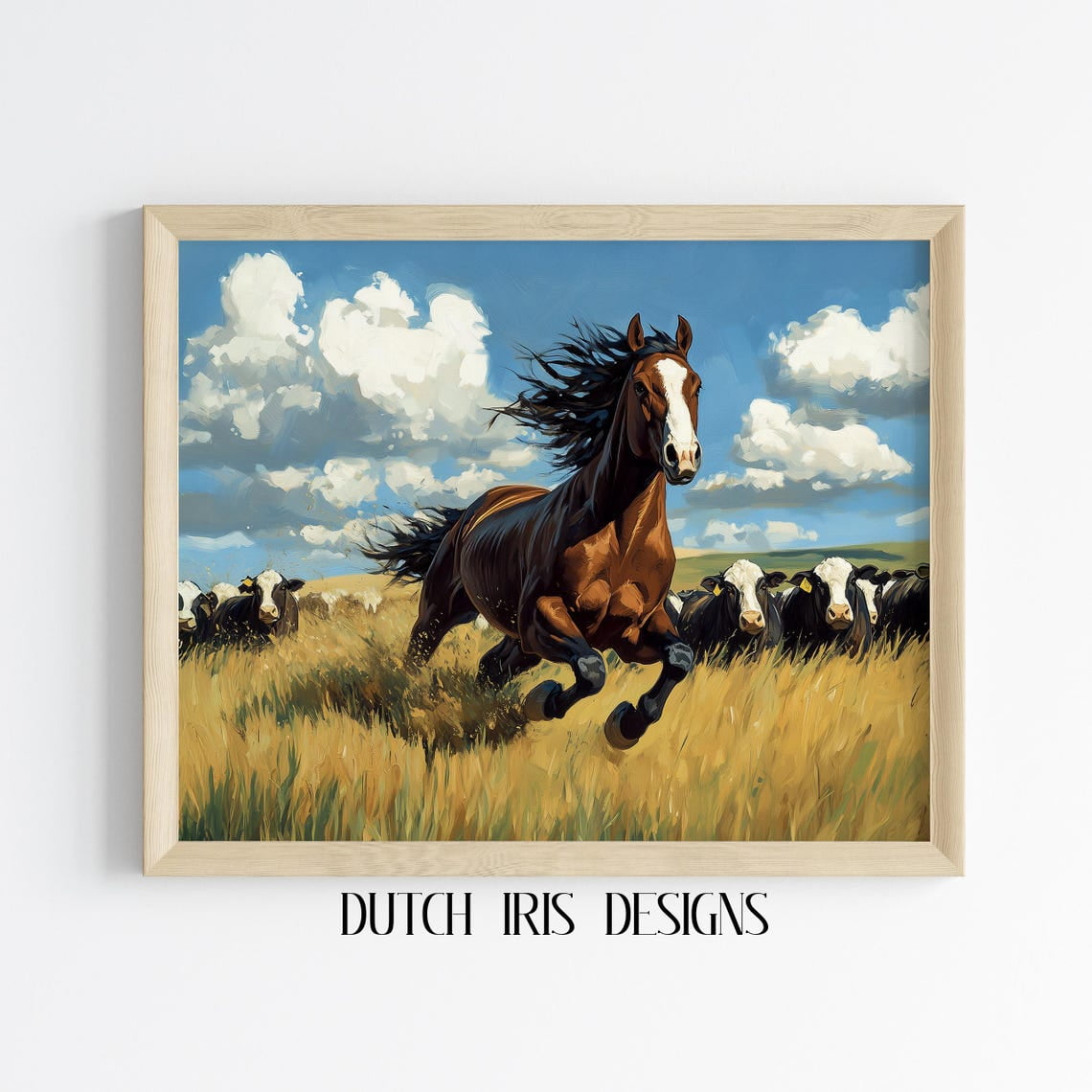 Rustic Quarter Horse Cutting Cattle Art, Countryside Landscape ...