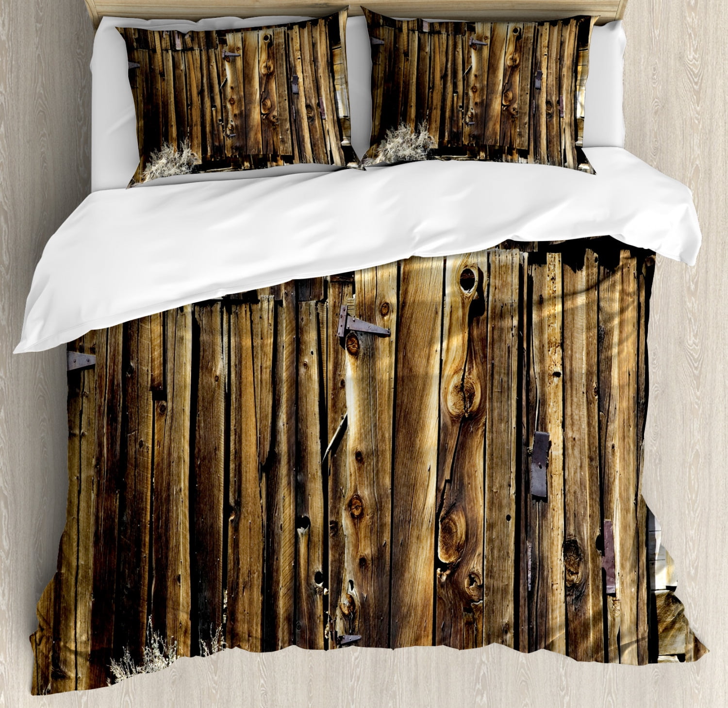 Rustic Queen Size Duvet Cover Set, Oak Barn Siding Door Cracked Rusted ...