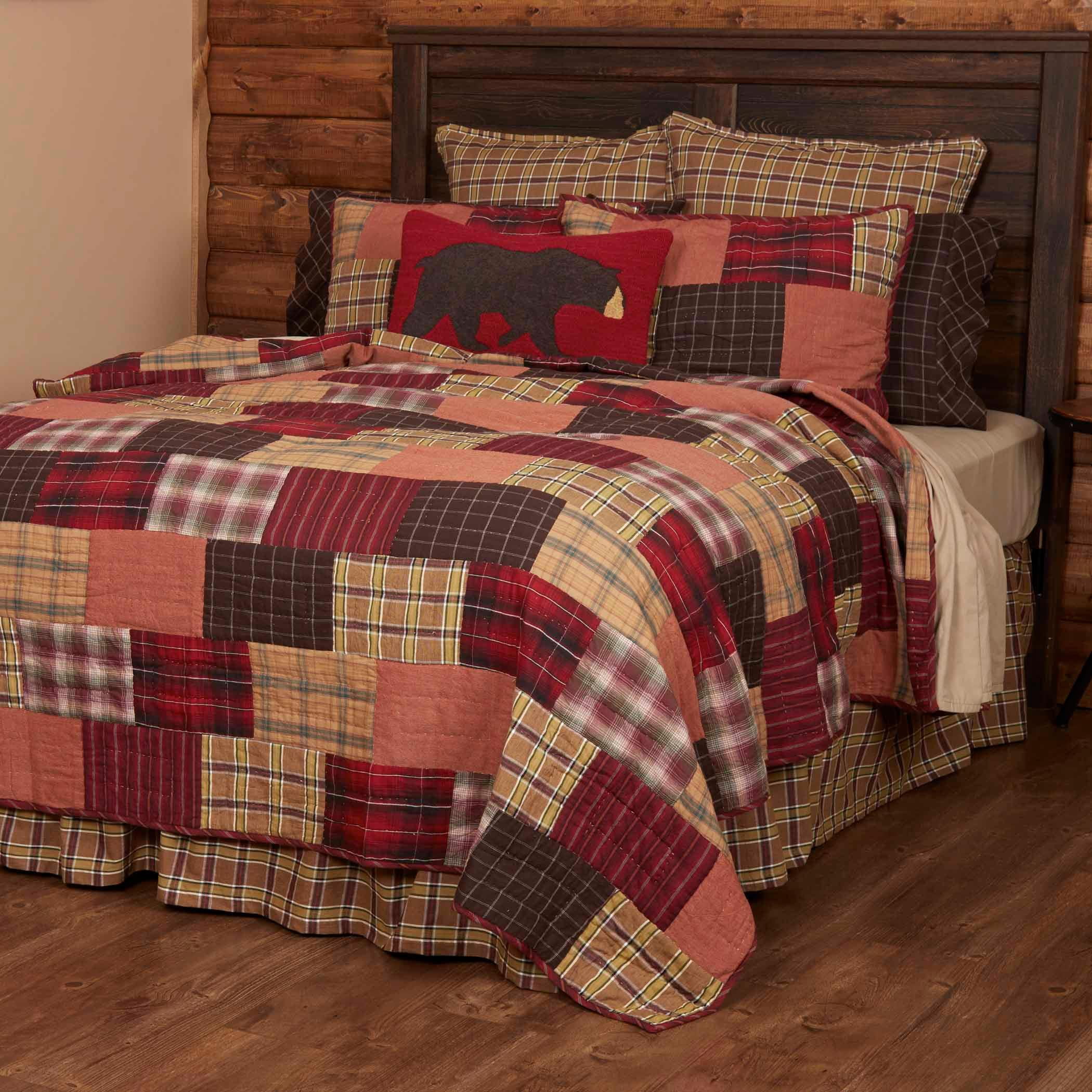 Rustic Quilt Wyatt Patchwork Cotton Red Brown Tan Lodge Country Bedding ...