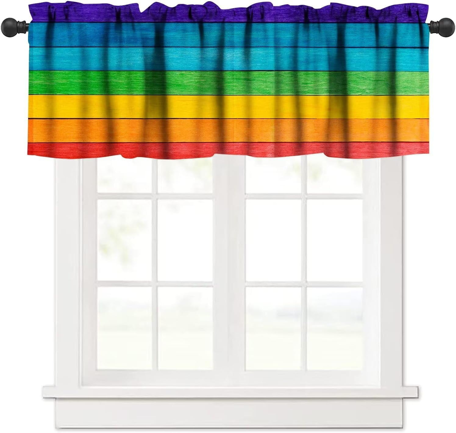 Rustic Rainbow Wooden Valance Curtain Colorful Farmhouse Multicolor ...