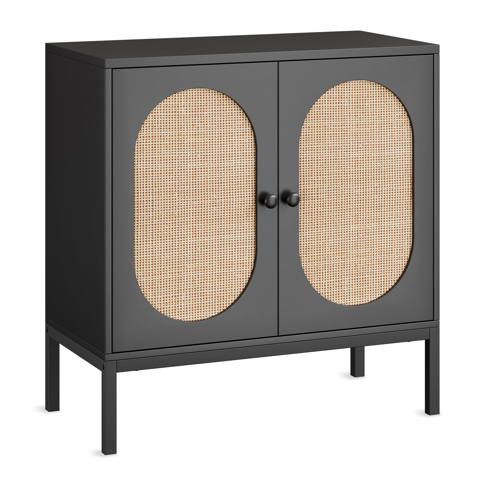 Rustic Rattan Buffet Cabinet - Fluted Glass Doors & Adjustable Shelves ...