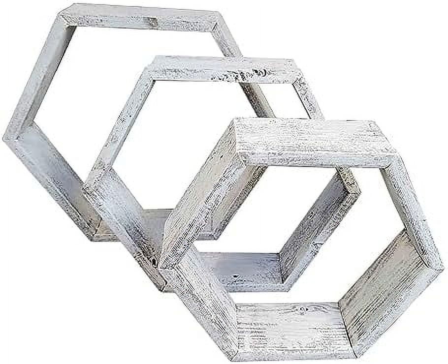Rustic Reclaimed Wood Hexagon Shelves Set Of 3 | Farmhouse Style Shelf ...