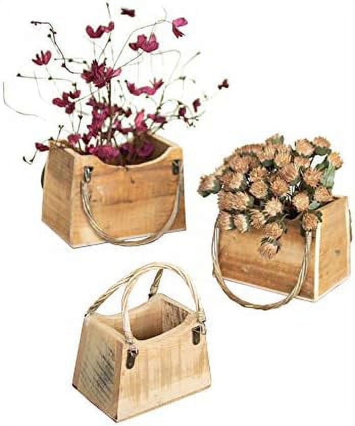 Rustic Recycled Wood Handbag Tote Planter Set 3 Vintage Style Storage ...