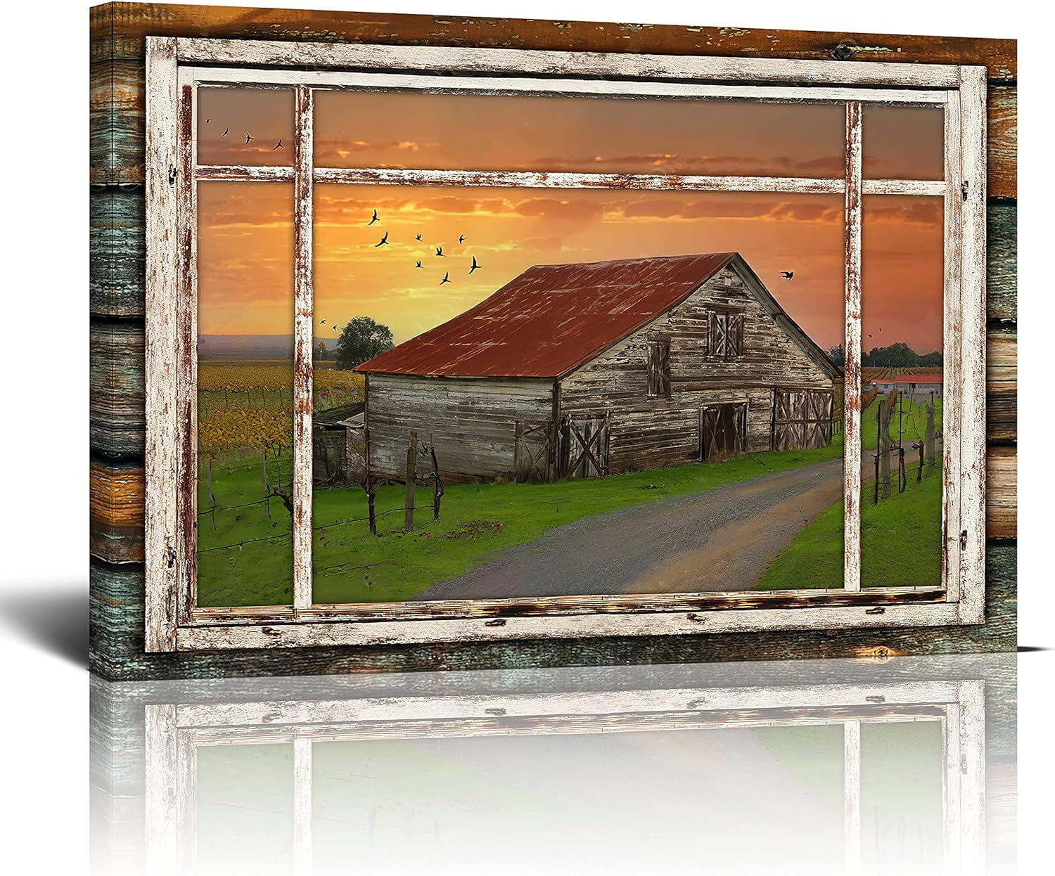 Rustic Red Barn Canvas Wall Art Barn At Sunset Print Paintings ...