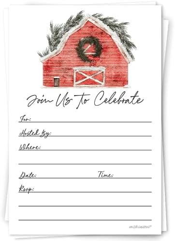 Rustic Red Barn Christmas Invitations With Envelopes - Watercolor ...