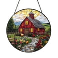 Rustic Red Barn Farm Scene Stained Glass Style Suncatcher, Window ...
