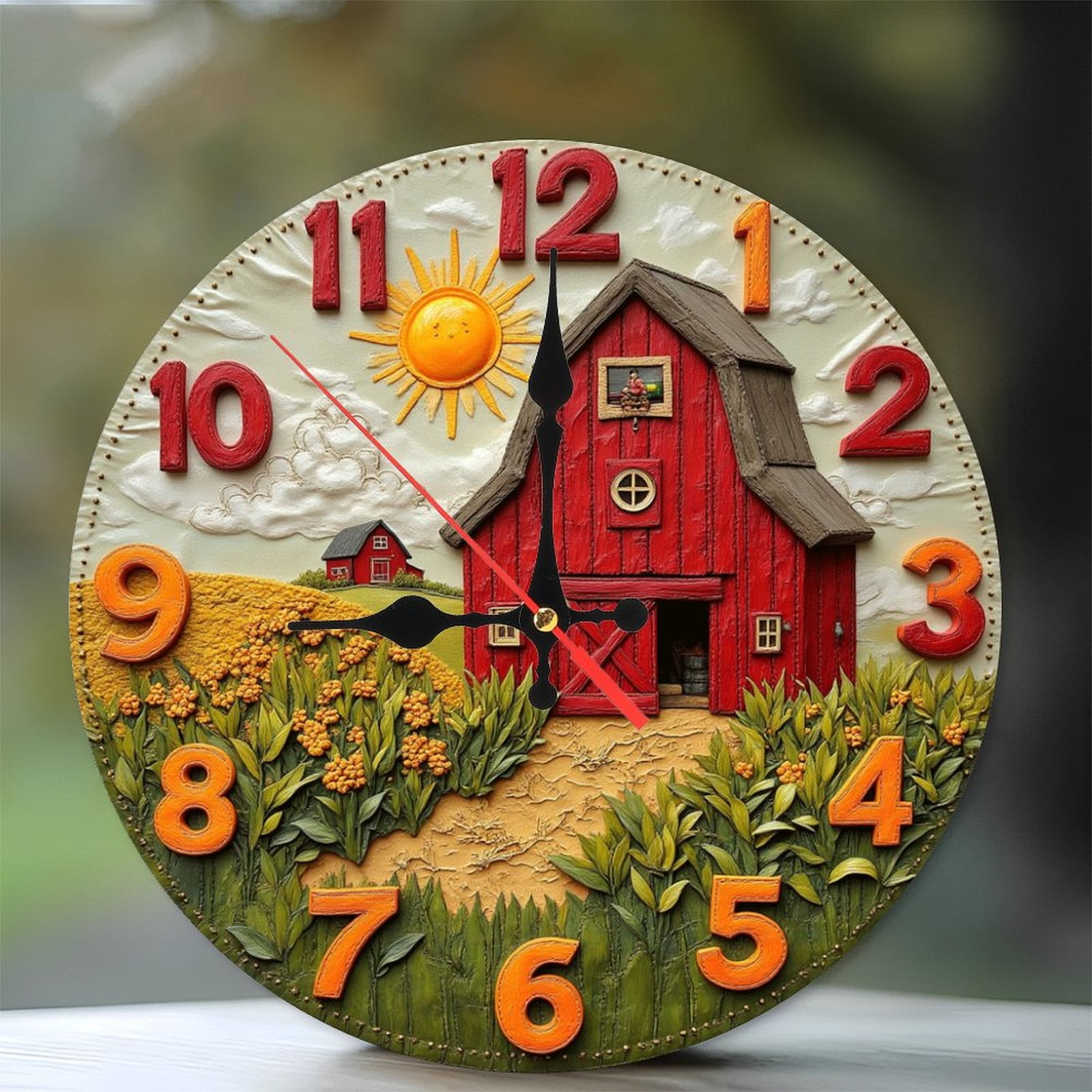 Rustic Red Barn Farmhouse Clock Wall Decor 10-Inch Silent Wooden Wall ...