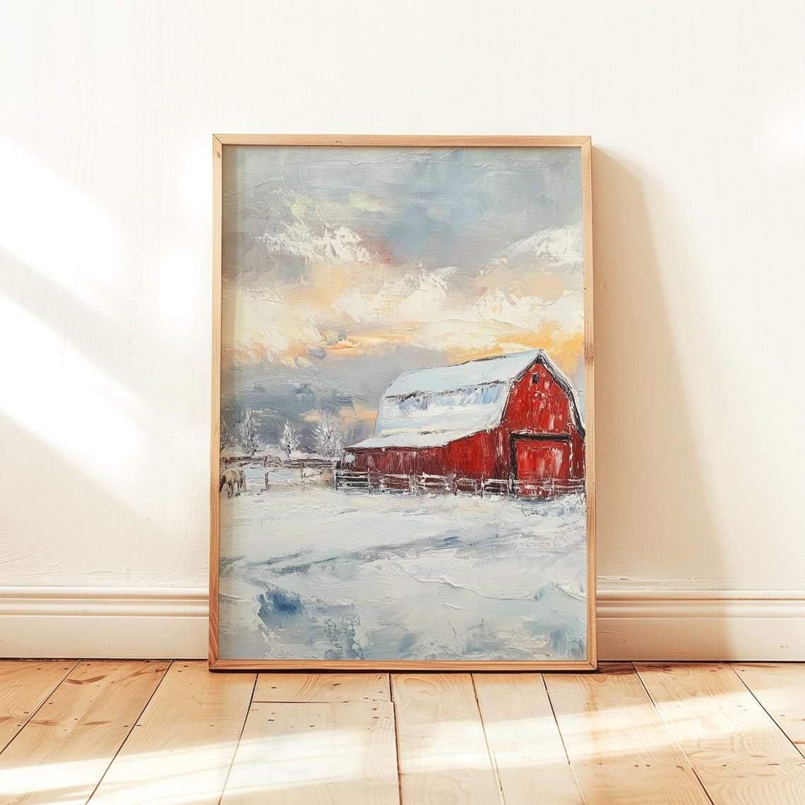 Rustic Red Barn In Winter, Vintage Farmhouse Scene, Snowy Landscape ...
