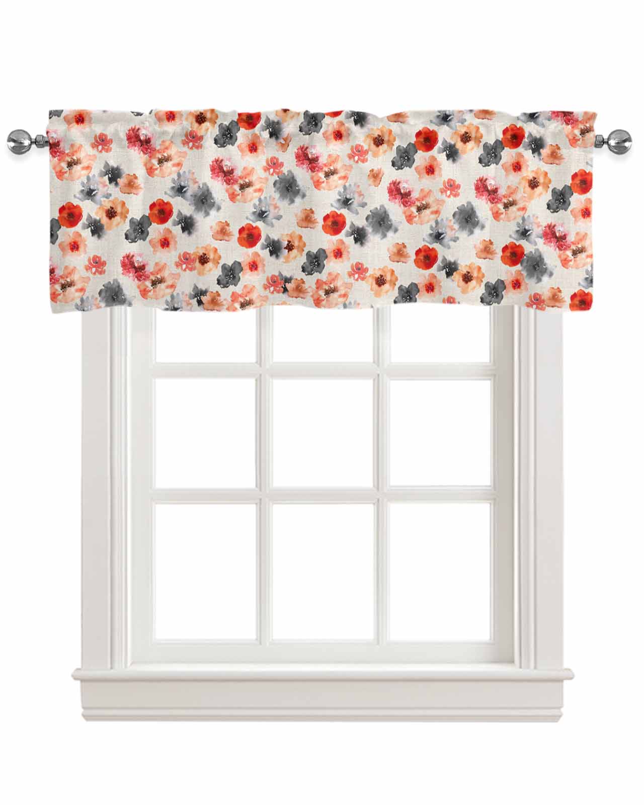 Rustic Red Black Flower Linen Curtain Valance for Bedroom/Bathroom ...