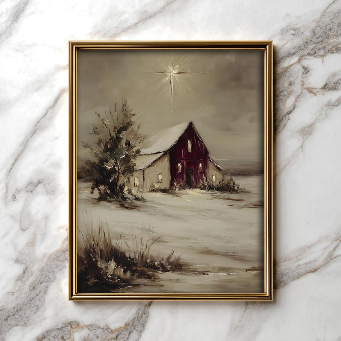 Rustic Red Countryside Barn Poster, Cozy Vintage Scene, Snowy Landscape ...