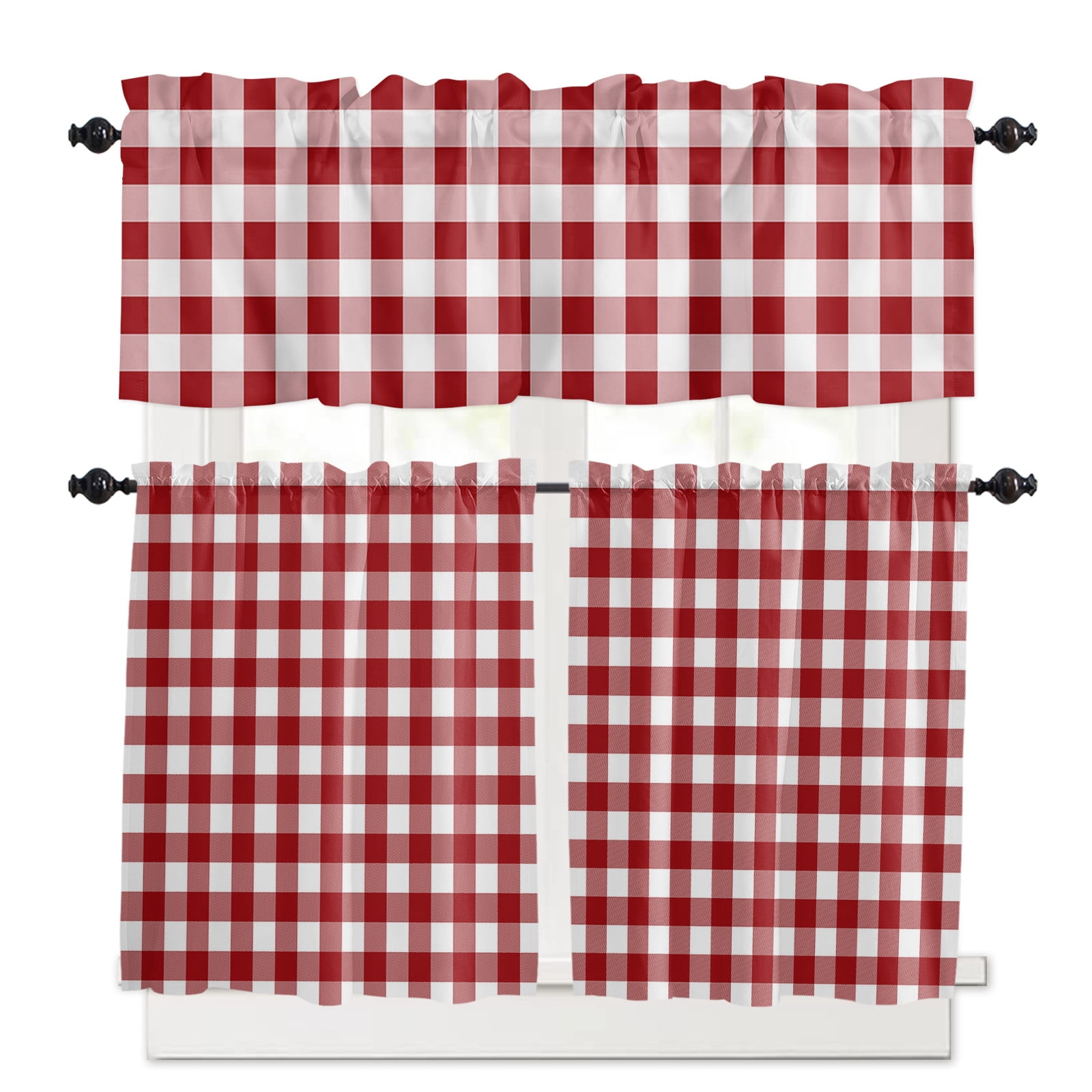 Rustic Red Kitchen Curtains Valances and Tiers Set of 3, 24 Inch Length ...