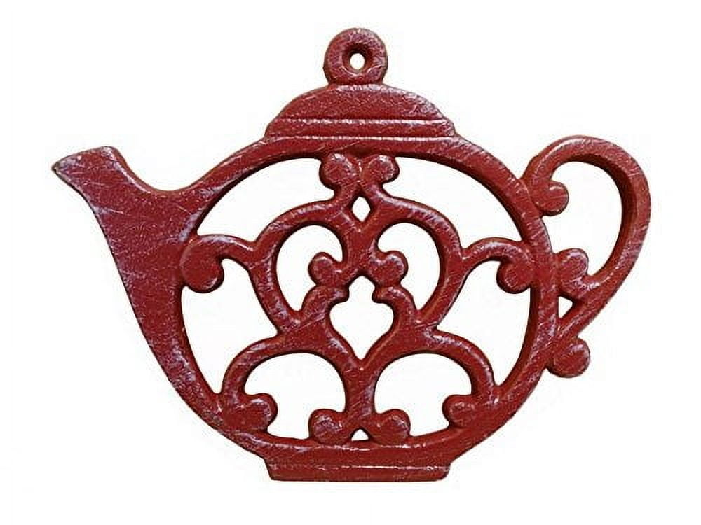 Rustic Red Whitewashed Cast Iron Round Teapot Trivet 8" - Teapot ...