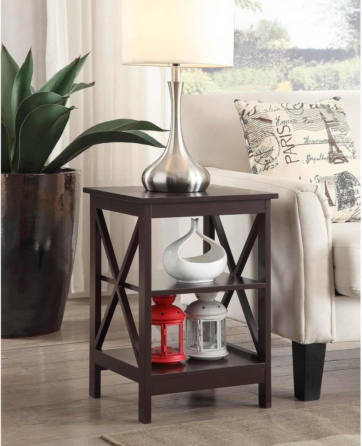Rustic Retreat End Table, Espresso, 3-Tier Open Shelving, Wood Build ...