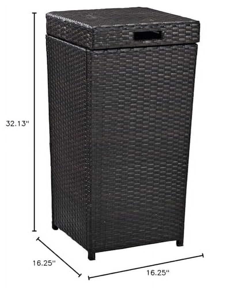 Rustic Retreat Outdoor Wicker Trash Bin - Brown Finish, 16 x 16 x 31.5 ...