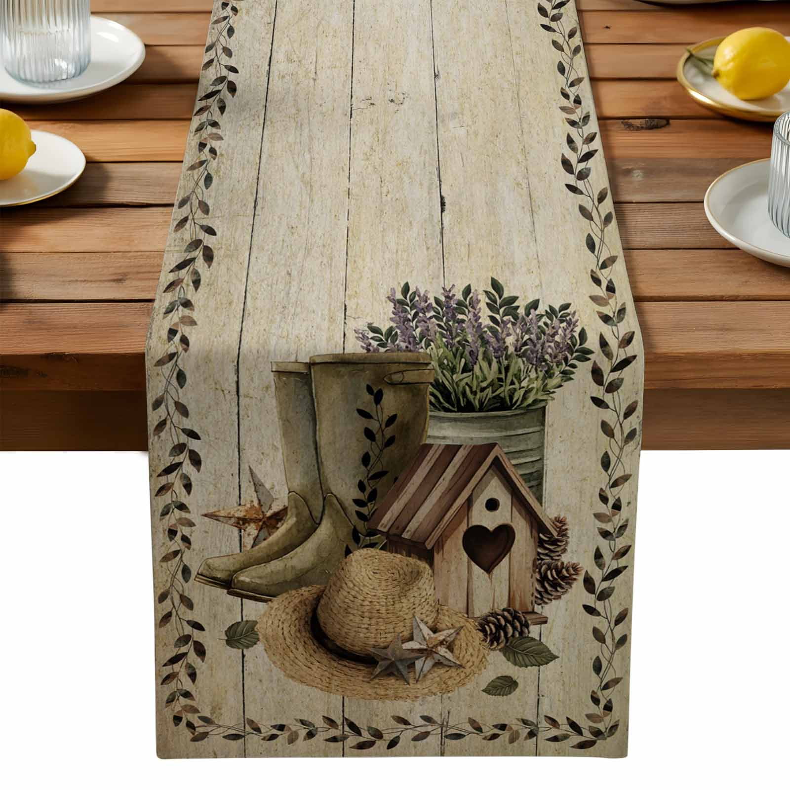 Rustic Retro Book Boot Cap Table Runners 13x70 Inches Long Linen Burlap ...
