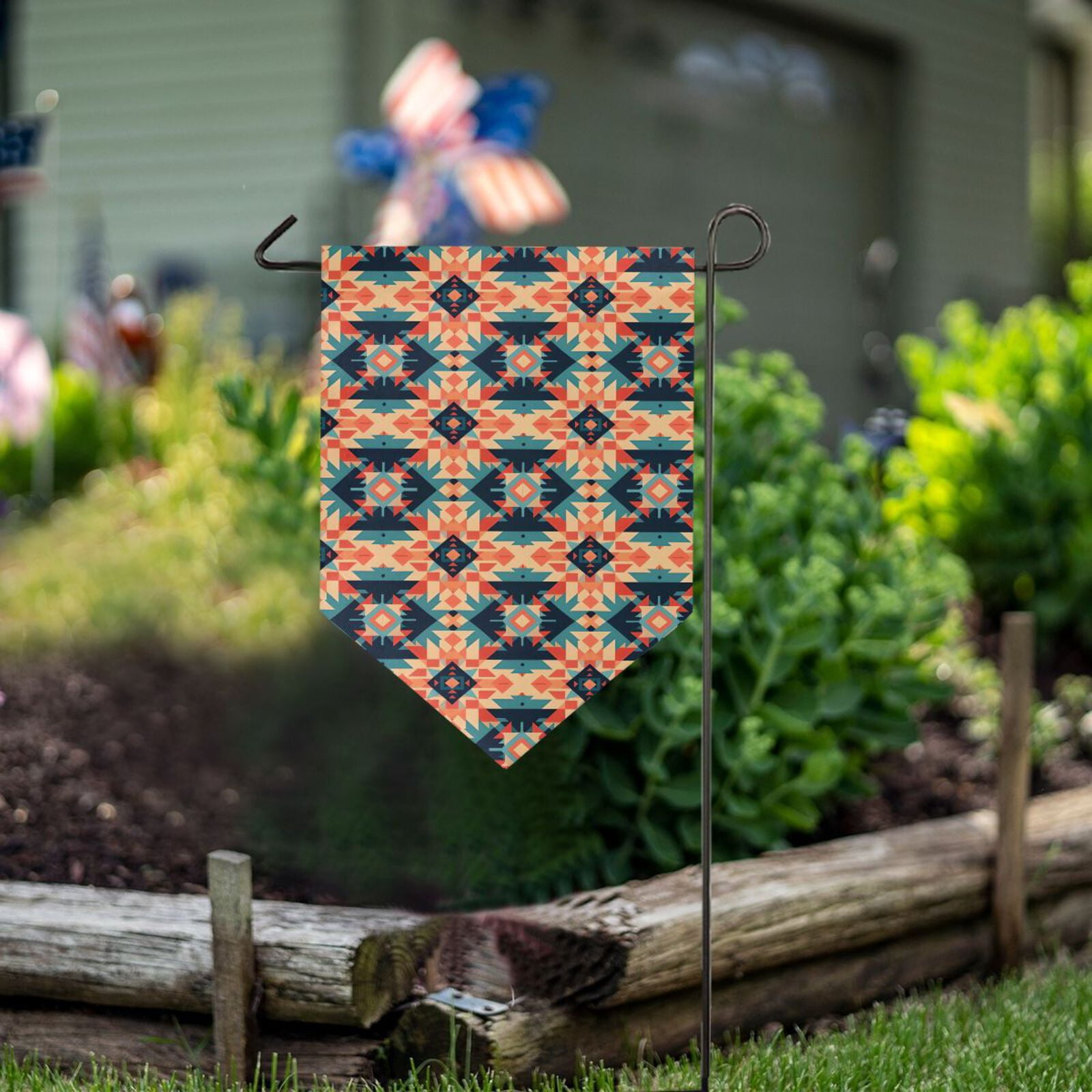 Rustic Retro Pattern Garden Flag 18" x 12.5" Double Sided Yard Lawn ...