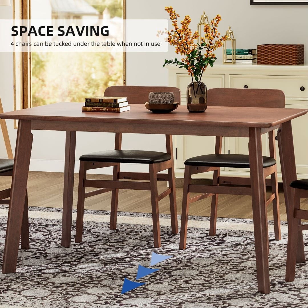 Rustic Retro Solid RubberWood 5 Pieces Dining Table Set for Kitchen ...