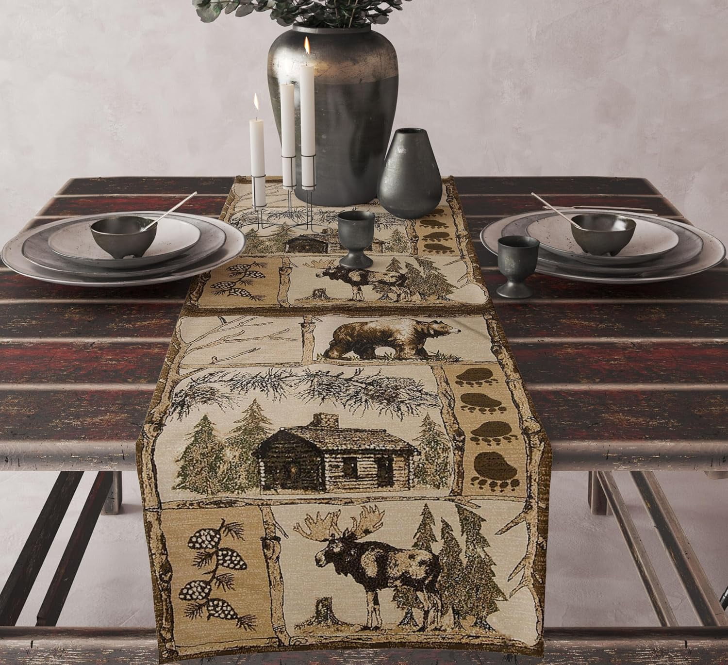 Rustic Retro Table Runner,Vintage Farmhouse Wooden Cabin Country ...