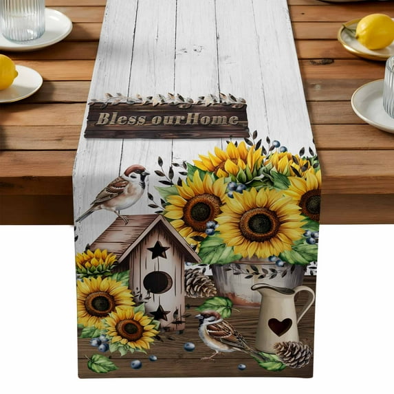 Rustic Retro Wood Plank Bird Table Runners 13x90 Inches Long Linen ...