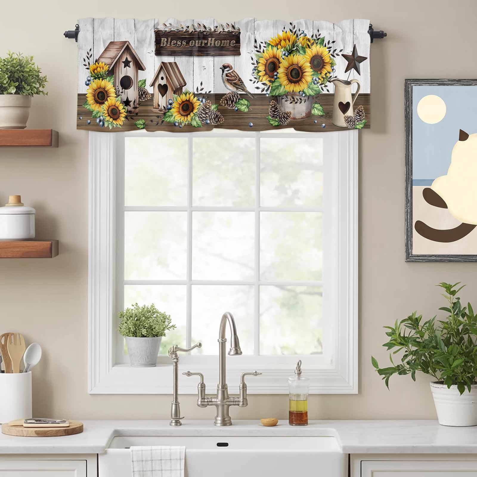Rustic Retro Wood Plank Bird Valances for Windows,Rod Pocket Valance ...