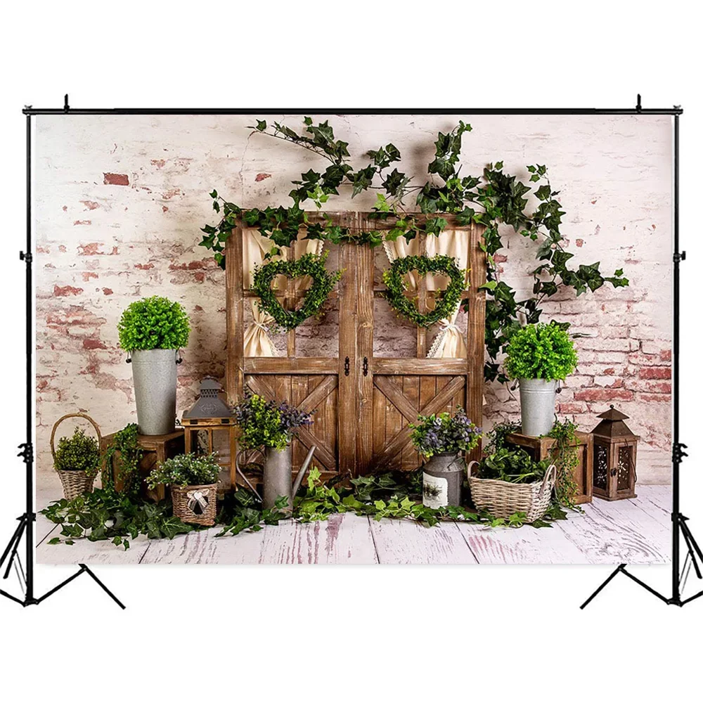 Rustic Retro Wooden Door Photography Background Greenery Newborn ...