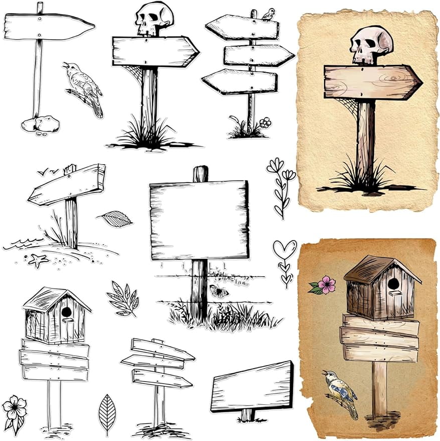 Rustic Road Signs Clear Rubber Stamp Label Mailbox Farm Vintage ...