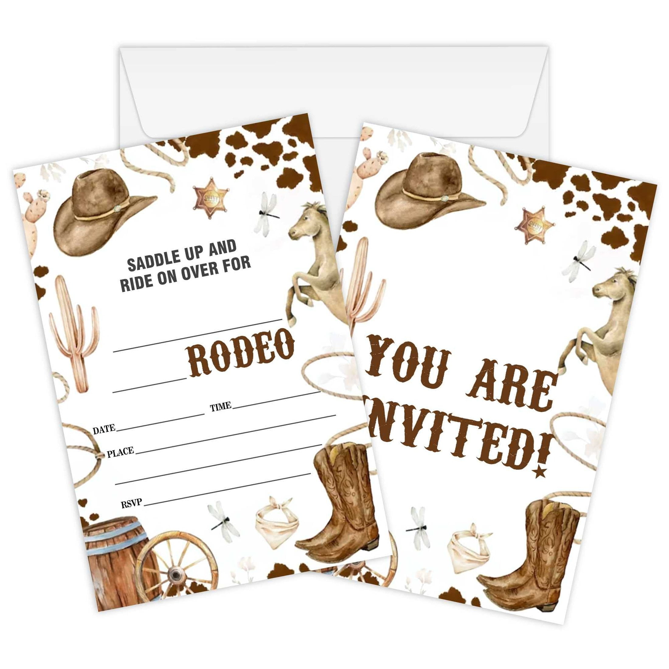 Rustic Rodeo Birthday Invitations Set for Kids - 20 Fill-In Cards with ...
