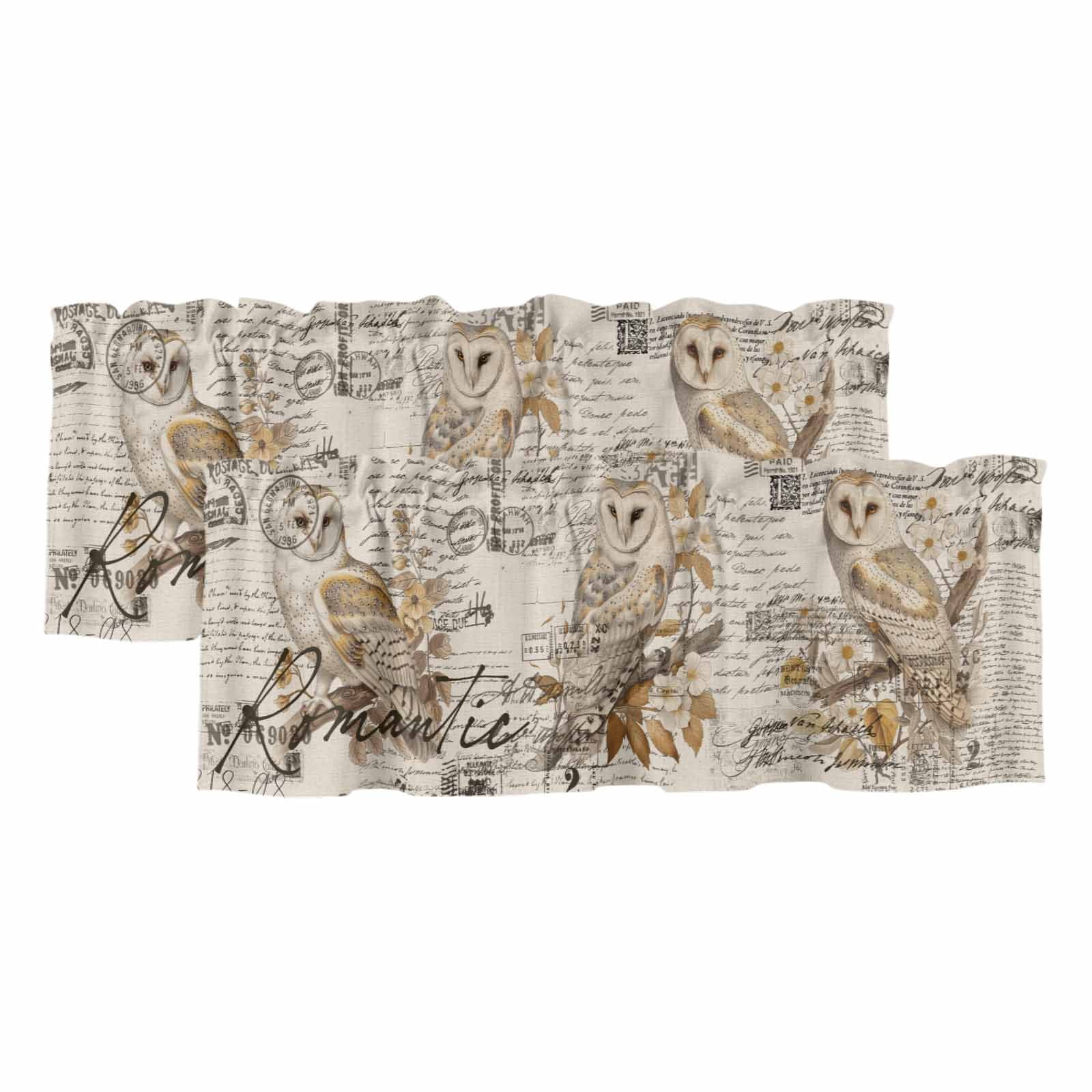 Rustic Romantic Valances for Windows 2 Panels Moden Illustration Owl ...